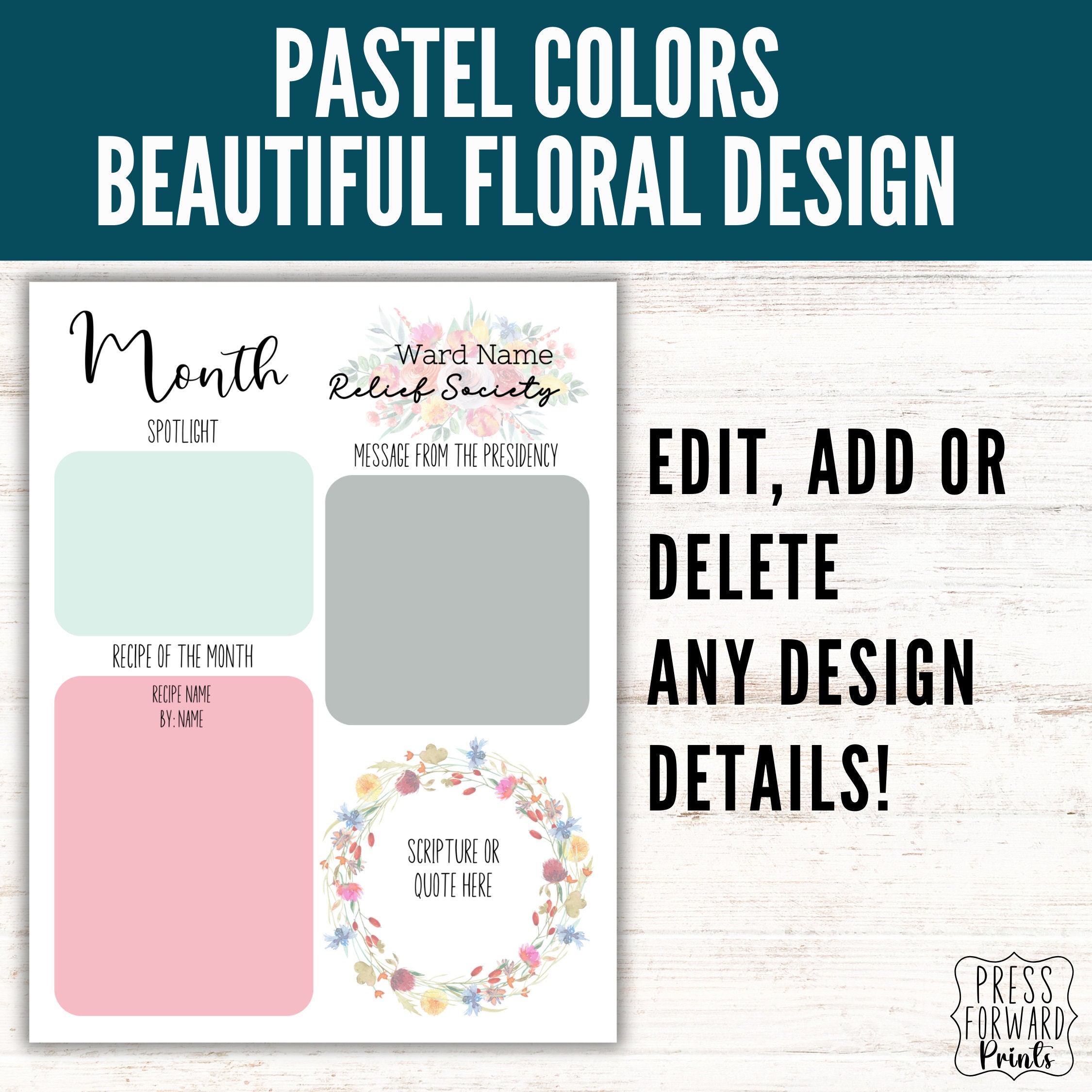 Floral Relief Society Newsletter Template: Editable LDS Design (PDF ...