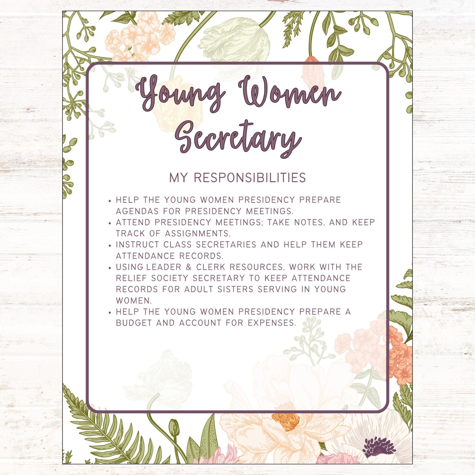 LDS Young Women Adult Calling Descriptions Binder Add-on (PDF Download ...