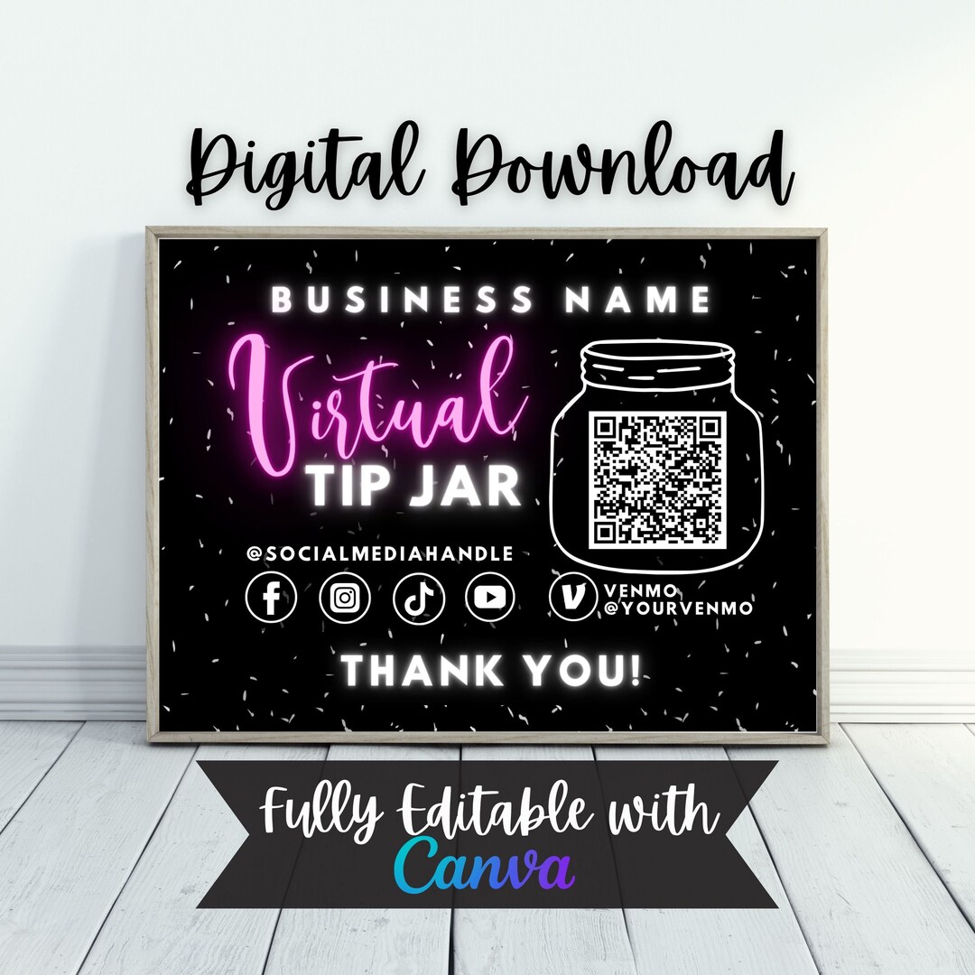 Virtual Tip Jar Printable, Virtual Tip Jar, Virtual Tip, Payment Sign ...
