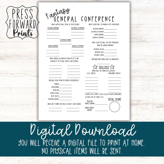 Preparing for General Conference, General Conference Bingo, YW General ...