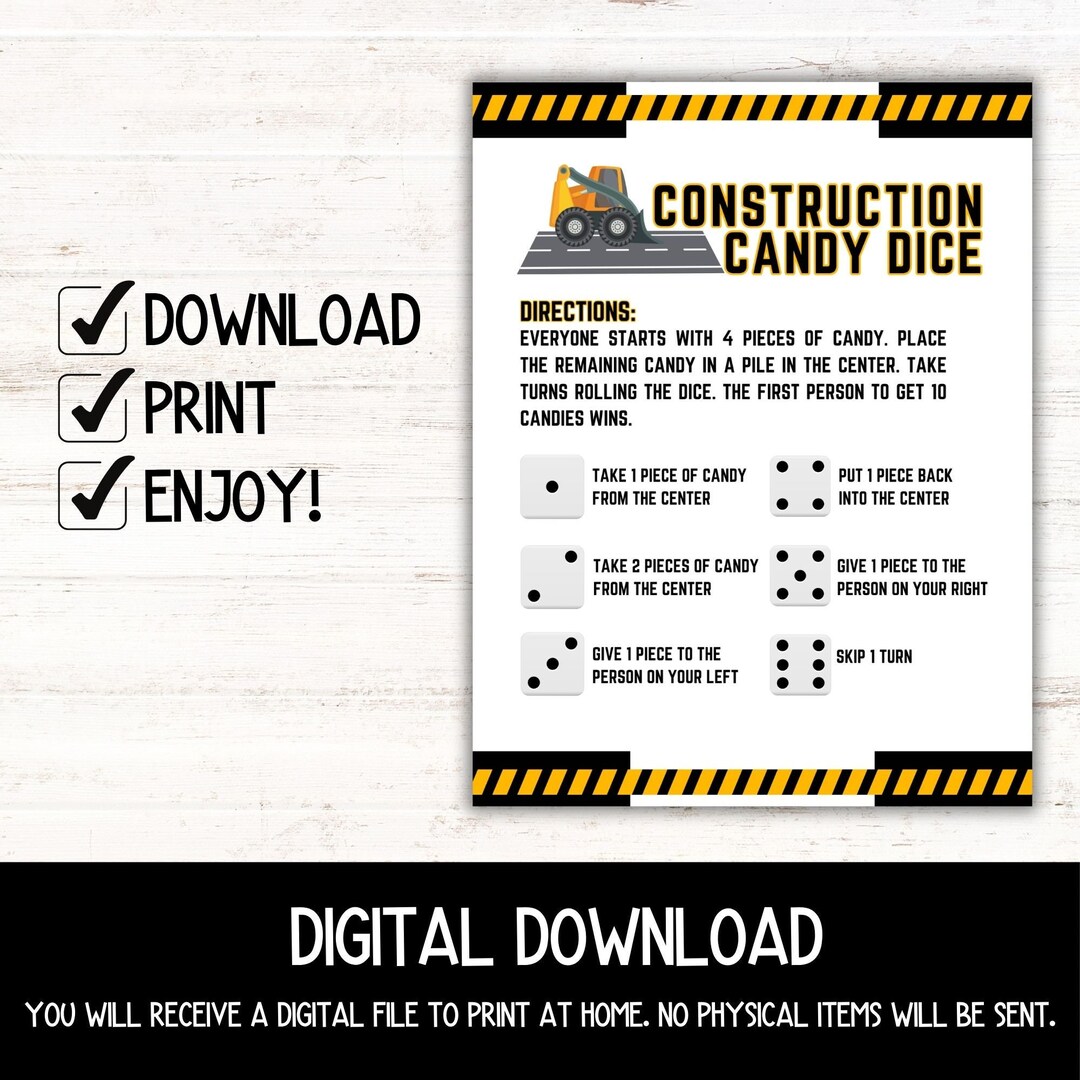 Construction Birthday Party Game: Candy Dice (digital Download) - Etsy