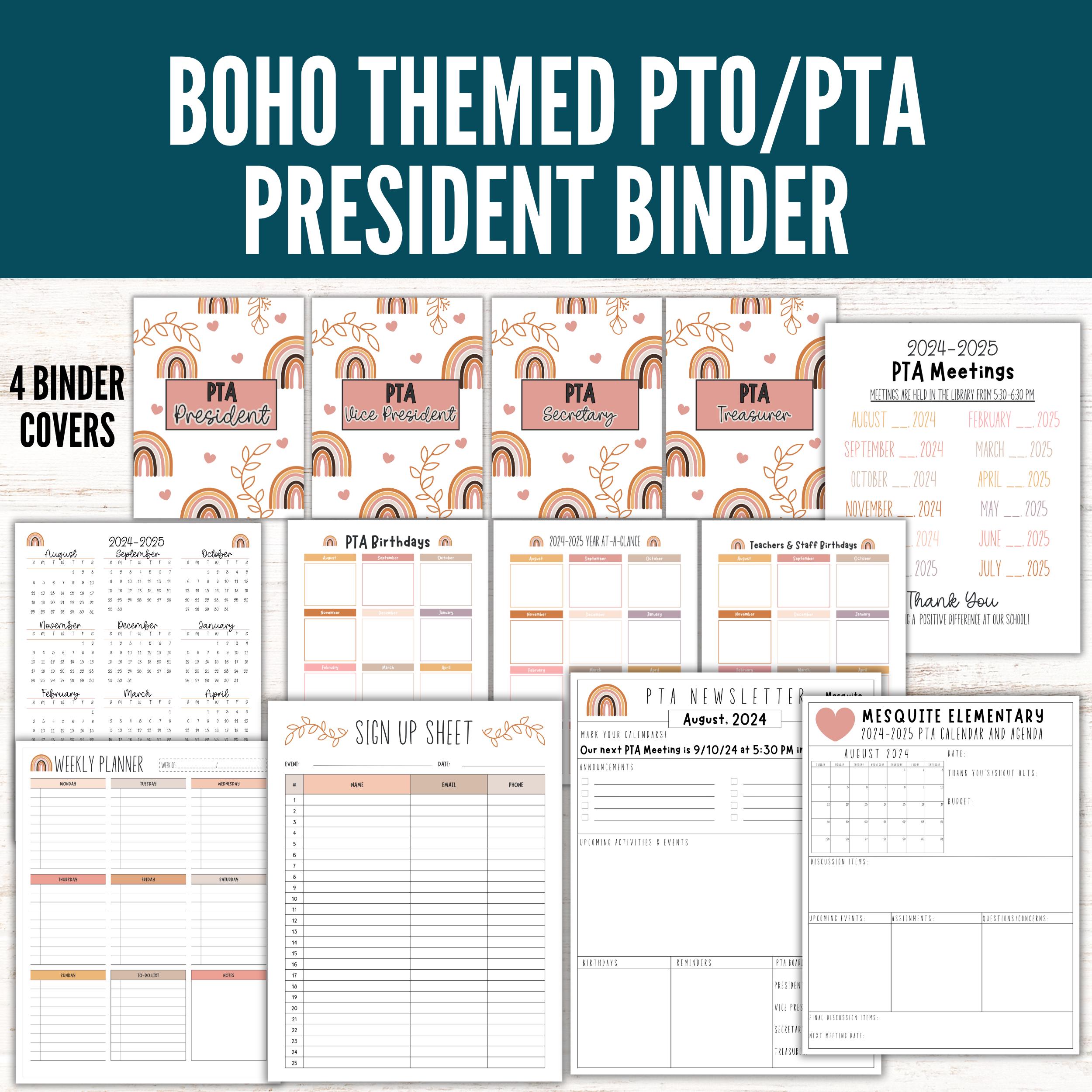 PTA President Binder: Editable 44-page Bundle (digital Download) - Etsy