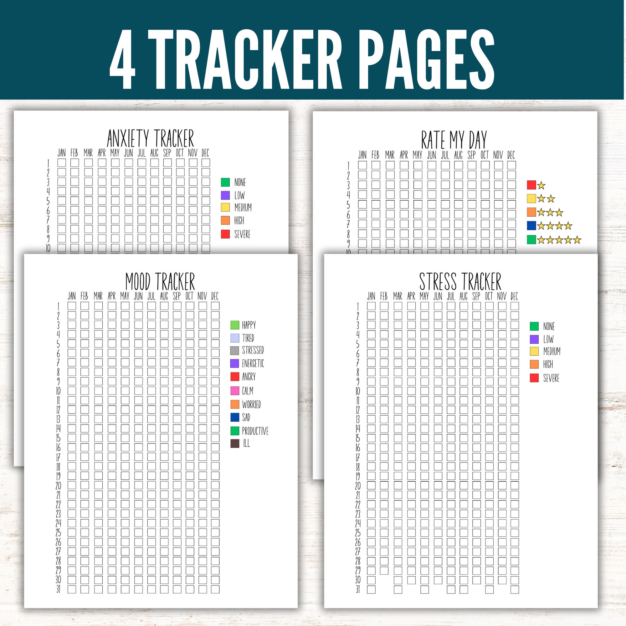 Bullet Journal, Yearly Mood Tracker, Yearly Habit Tracker, Habit ...