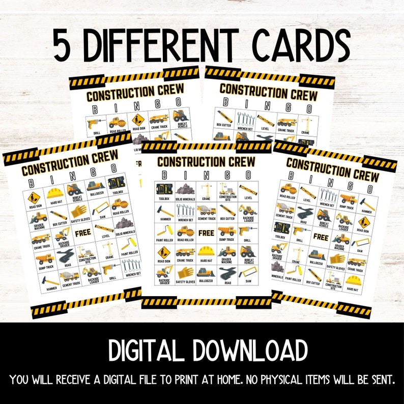 Construction BINGO Construction Party Game 2yr Birthday - Etsy