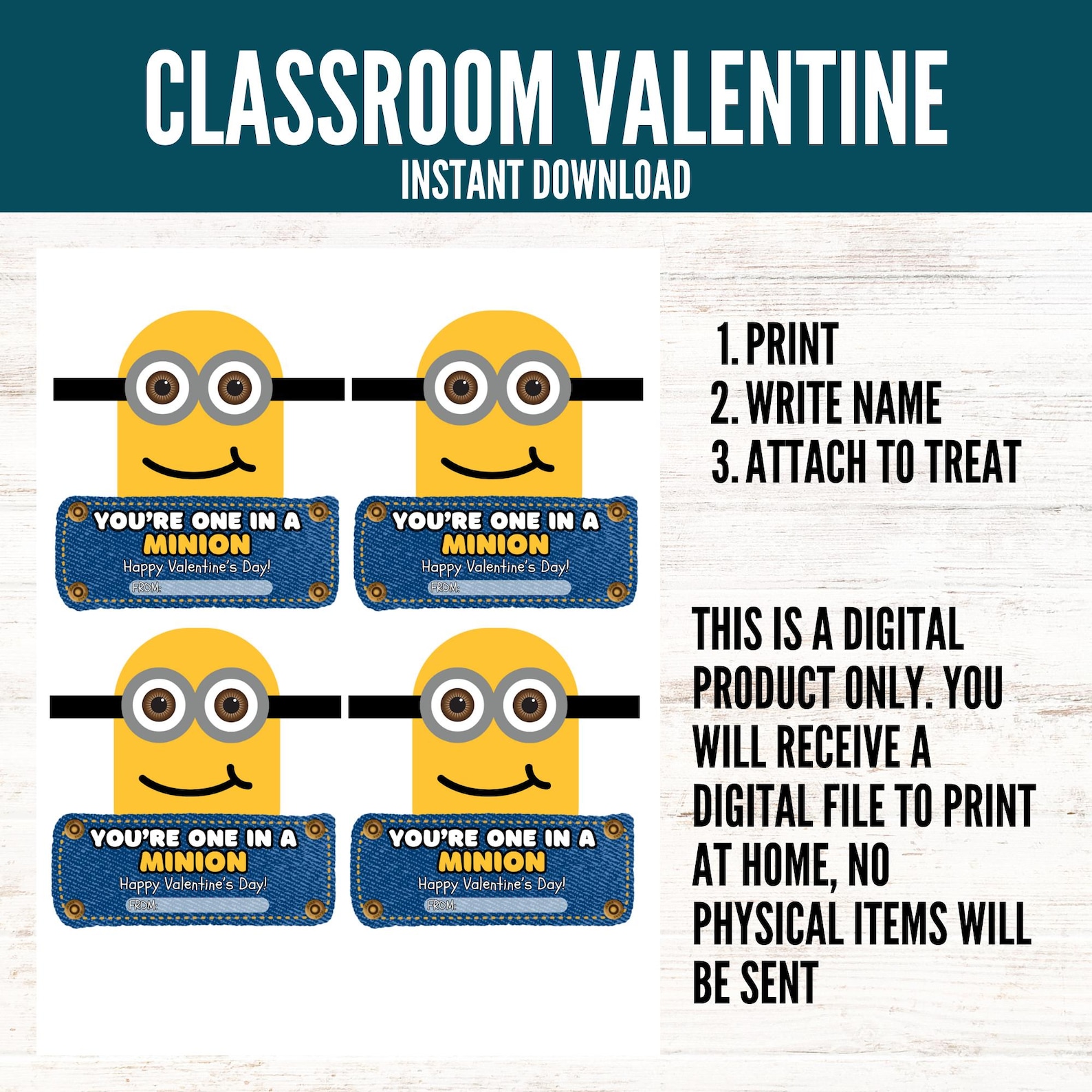 Minion Valentine Tags: Printable Classroom Valentines (DIY) - Etsy