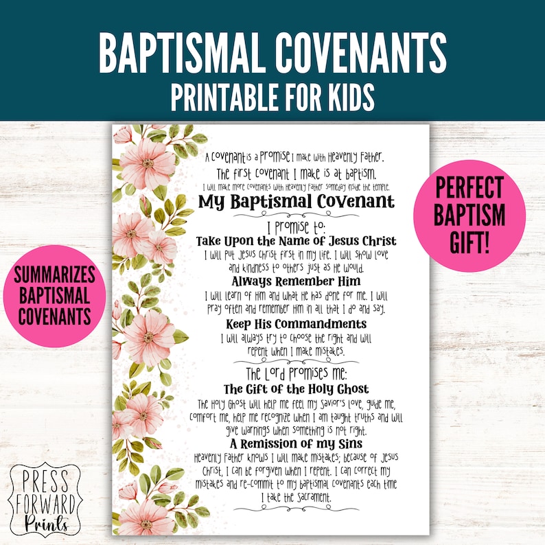 Baptismal Covenants Printable: LDS Baptism Gift for Girls (PDF) - Etsy