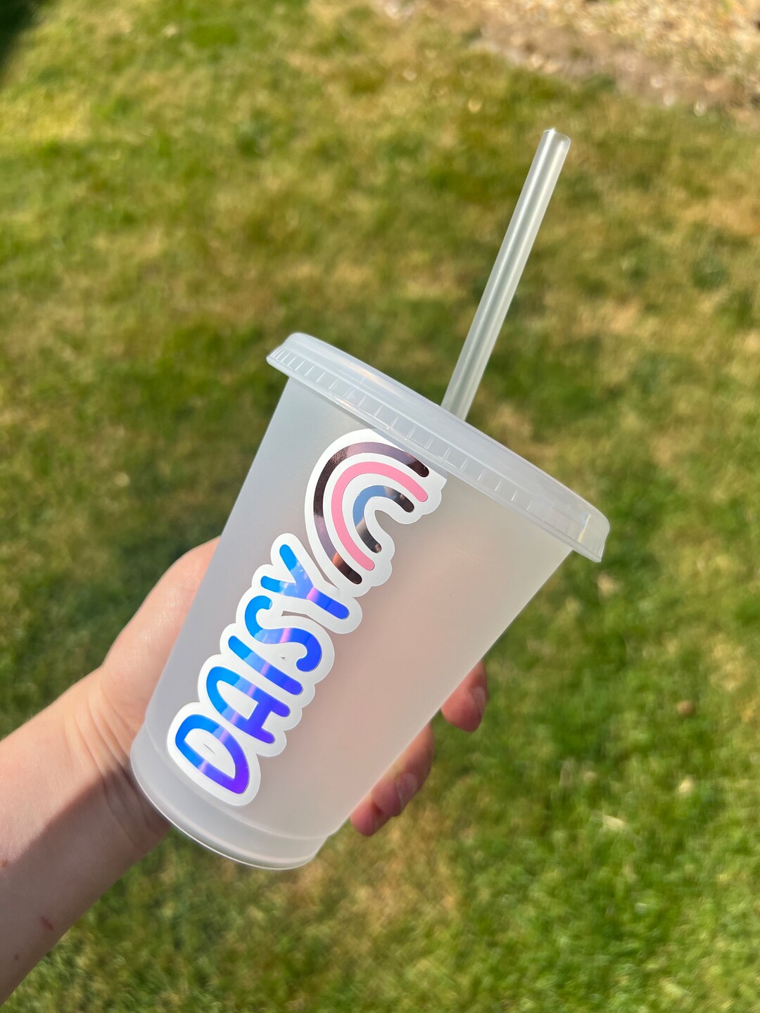 Personalised Kids Cold Cup: Rainbow Name 16oz Frosted Cup With Straw - Etsy