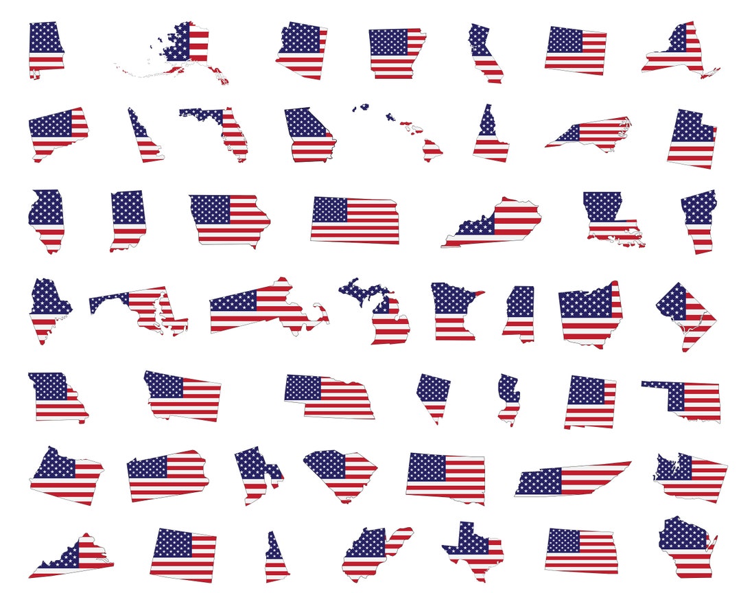All 50 States SVG, PNG Bundle - American Flag, California, US Outline ...
