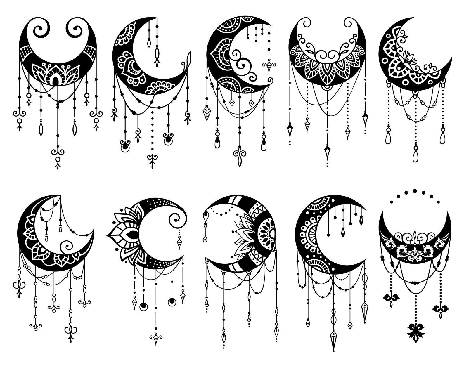 Crescent Moon Svg Bundle Png Celestial Svg Moon Svg Etsy