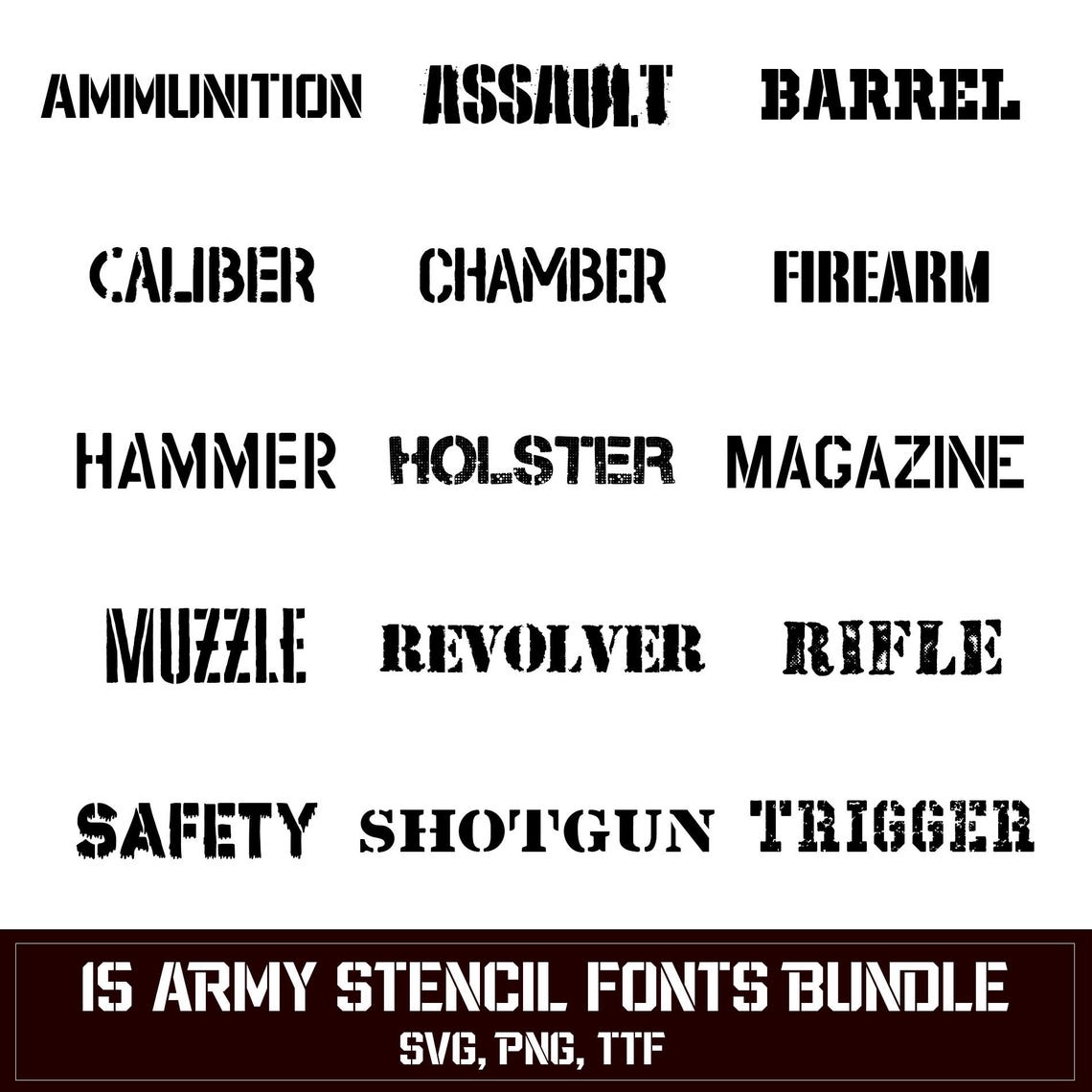 15 Stencil Army Fonts Bundle SVG, PNG, TTF, Ammo Font, Ammo Box Font ...