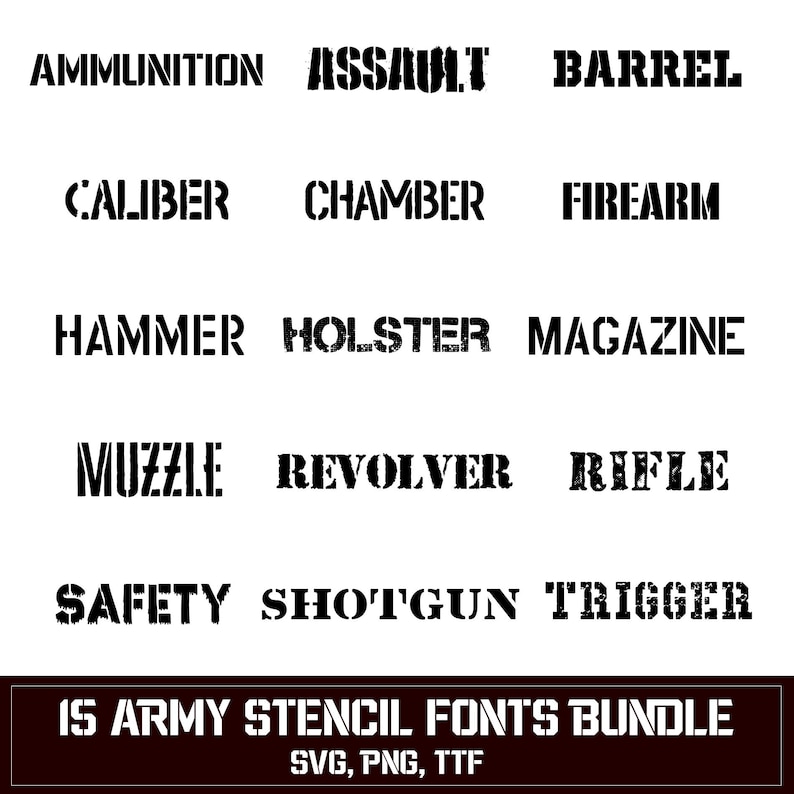 15 Stencil Army Fonts Bundle SVG, PNG, TTF, Ammo Font, Ammo Box Font ...
