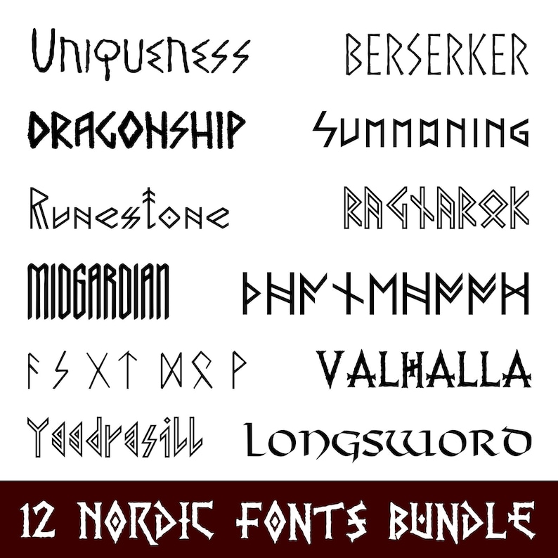 12 Nordic Fonts Bundle - OTF, SVG, PNG - Viking Font, Celtic Font, Rune ...