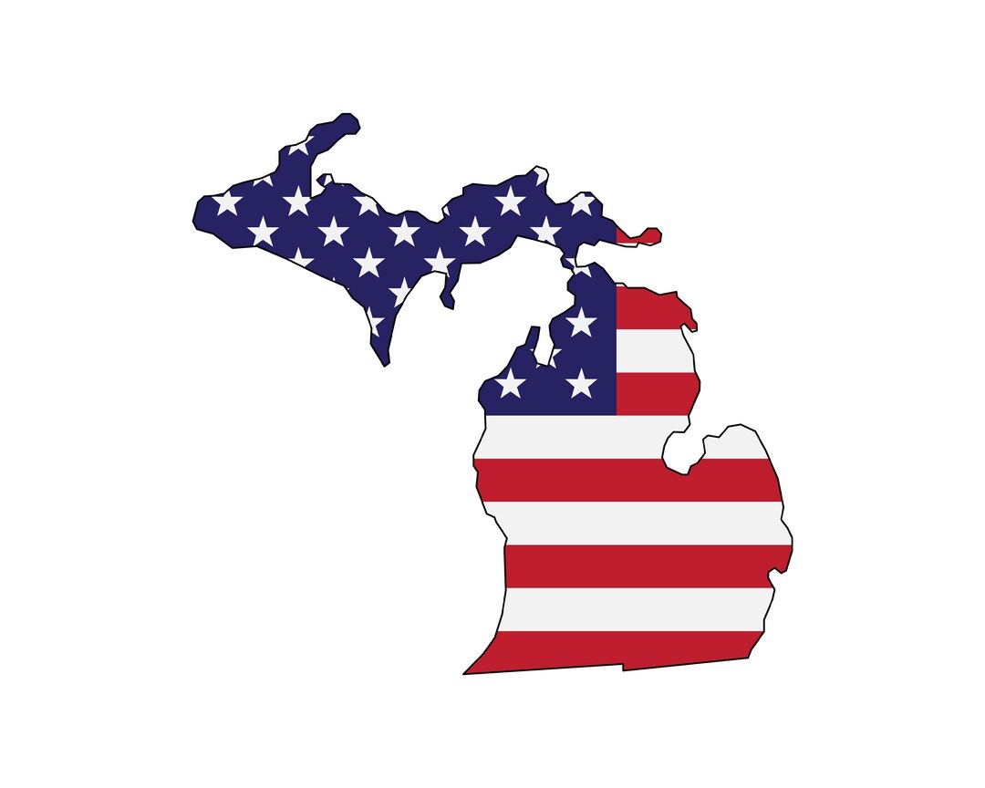 Michigan Flag Map SVG, PNG - American Flag Svg, Michigan Outline Svg ...