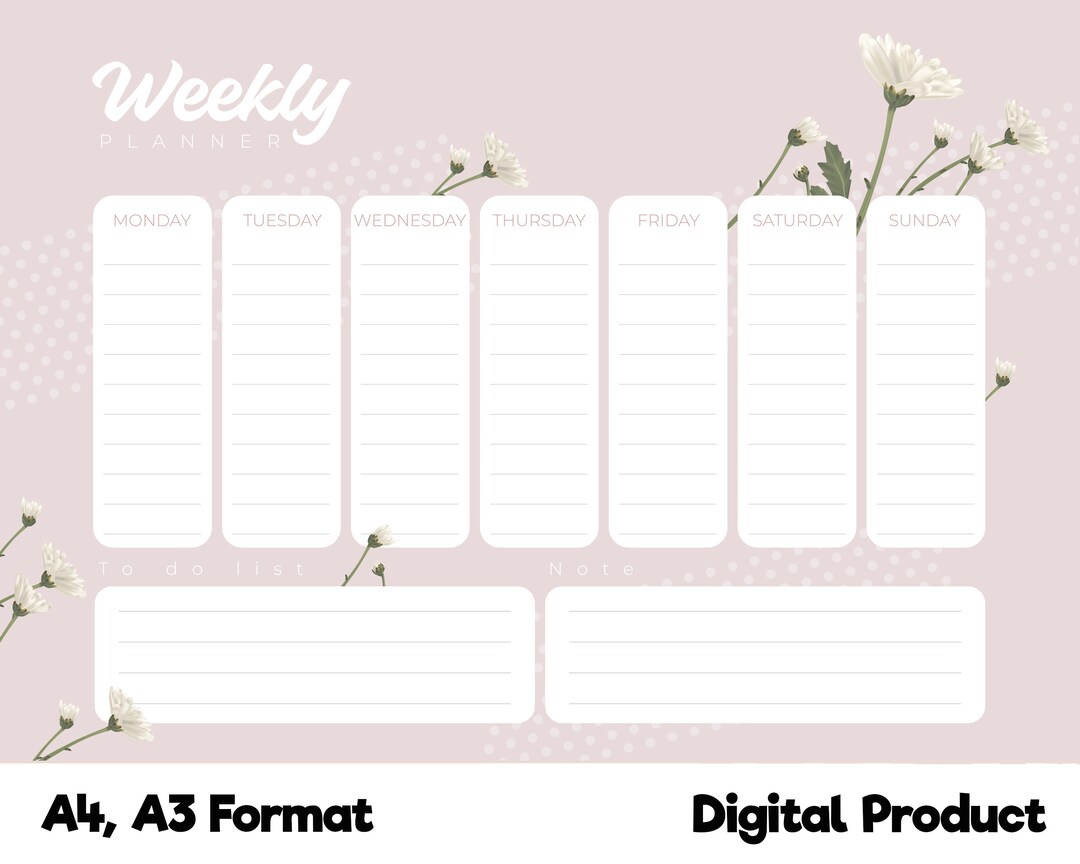Weekly Planner Template - To-do List, A4, A3 Size Format, Notes ...