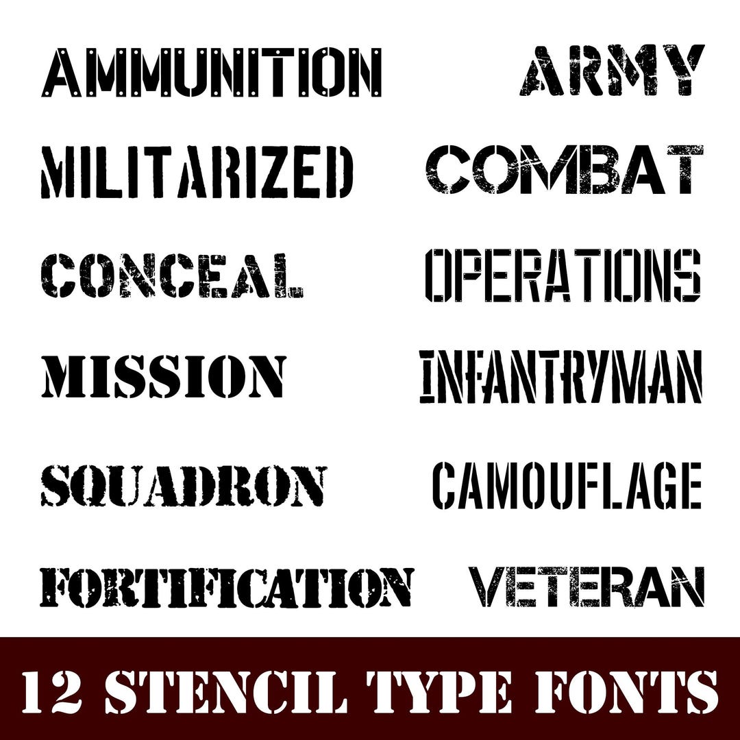 12 Stencil Army Fonts Bundle - TTF, SVG, PNG - Army Fonts, Fonts for ...