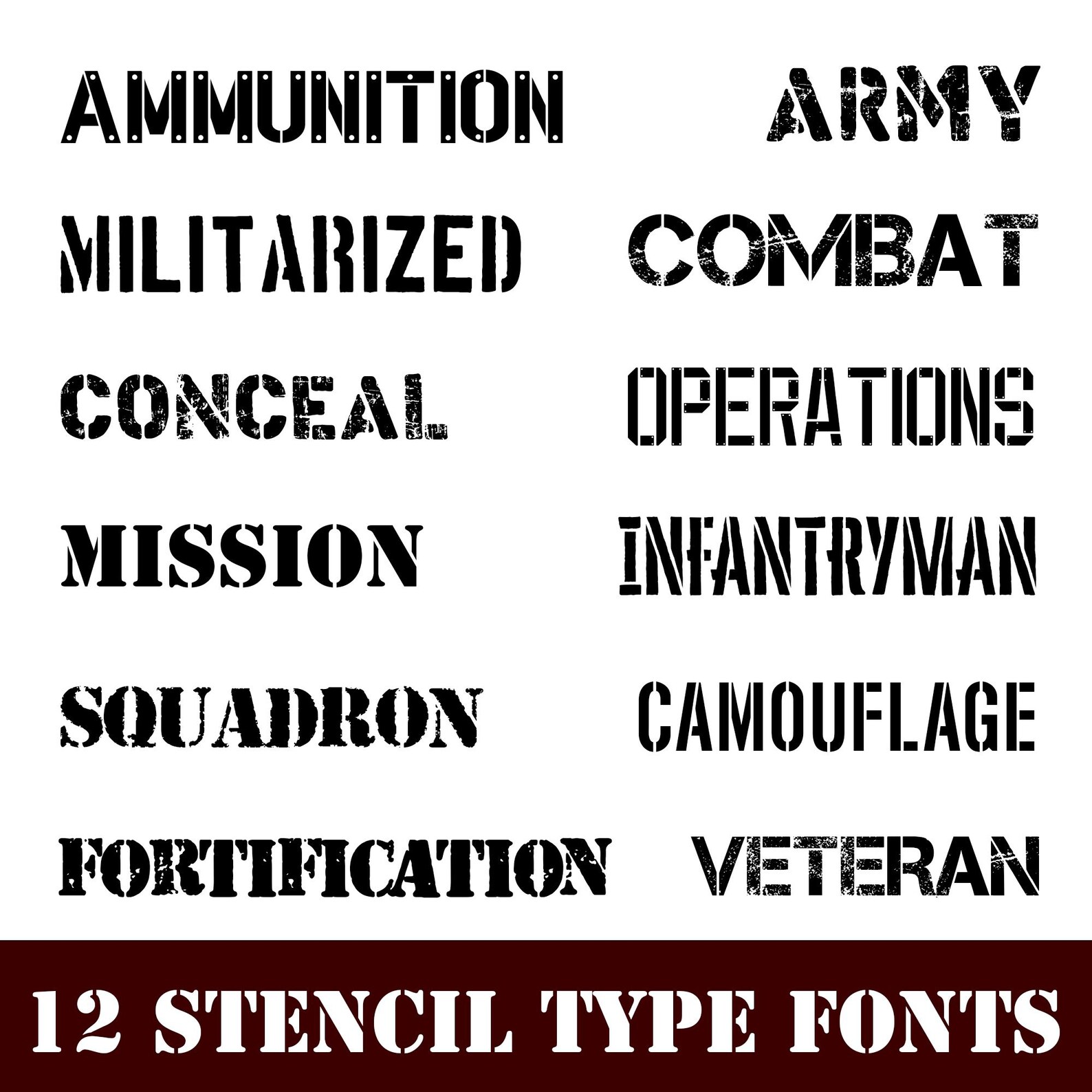 12 Stencil Army Fonts Bundle - OTF, SVG, PNG - Stencil Alphabet, Ammo ...