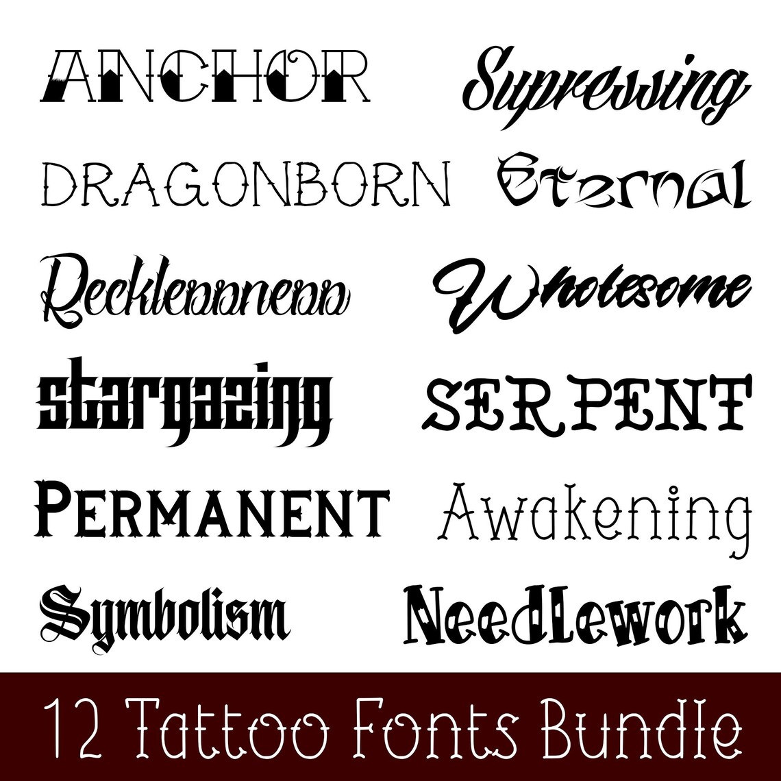 12 Premium Tattoo Fonts Bundle Otf Svg Png Fonts For Cricut