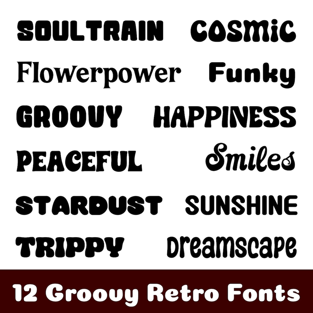 12 Groovy Retro Fonts Bundle - TTF, SVG, PNG - Retro Fonts, Groovy ...