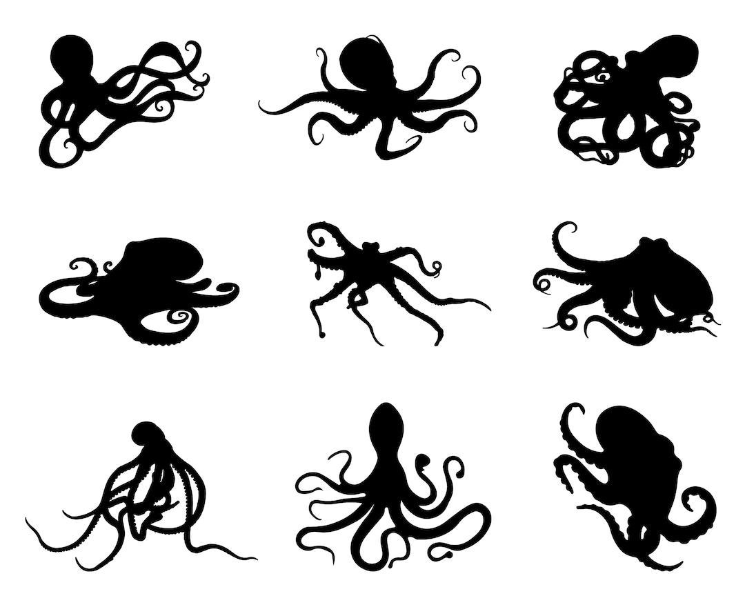 Octopus SVG Bundle, PNG, Octopus Silhouette, Clipart, Cut Files for ...