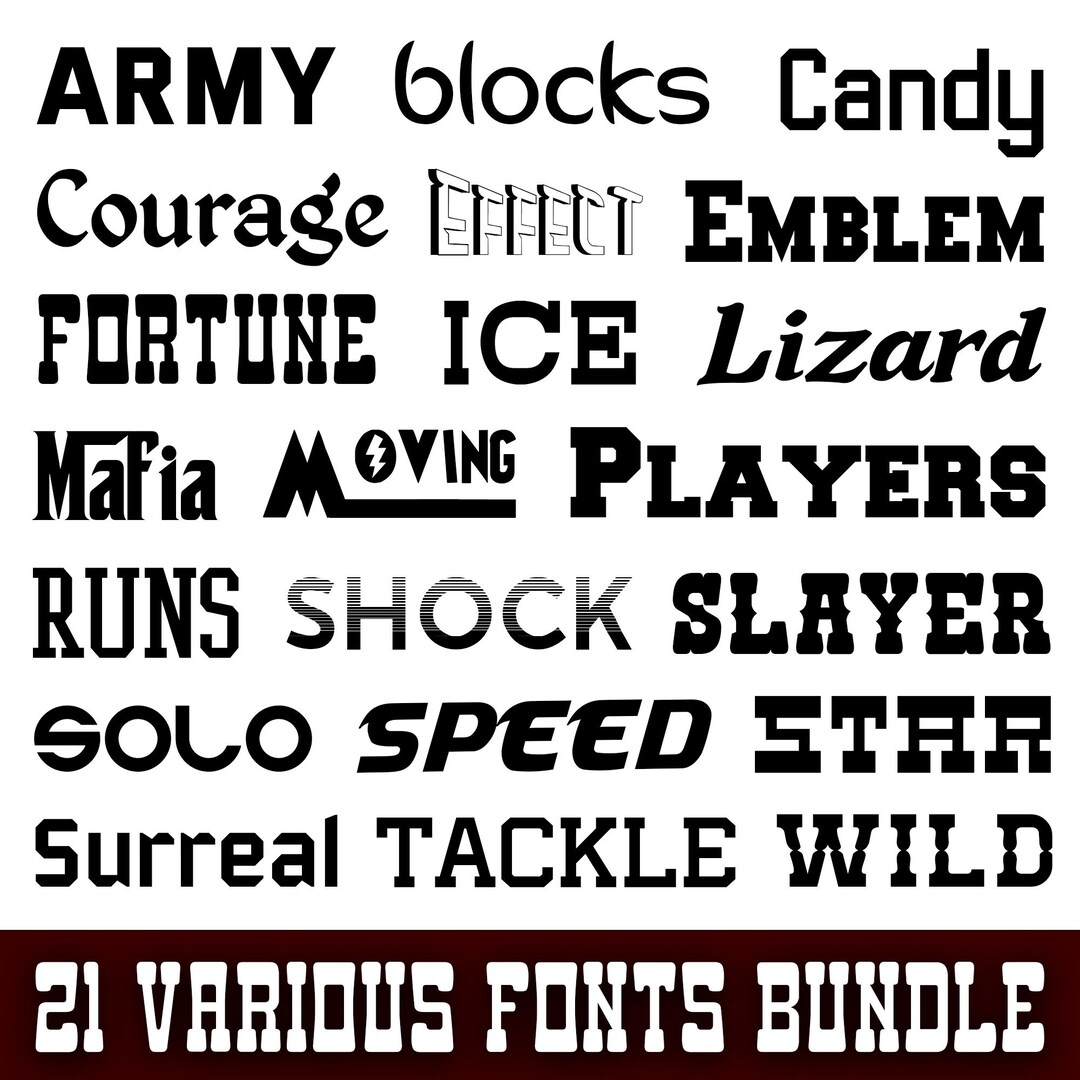 21 Various Font Bundle #2 SVG, PNG, TTF - Sports Fonts, Movie Fonts ...
