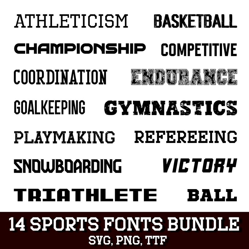 14 Sports Fonts Bundle SVG, PNG, TTF, Alphabet Svg, Sports Font ...