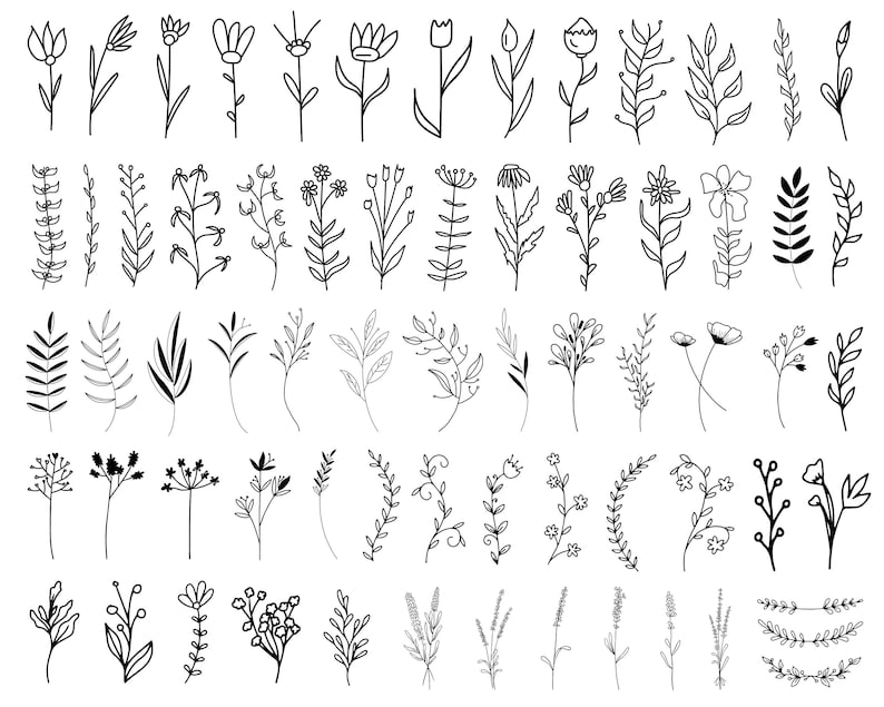 Wildflower SVG Bundle PNG Wildflowers Svg Hand Drawn Flower - Etsy
