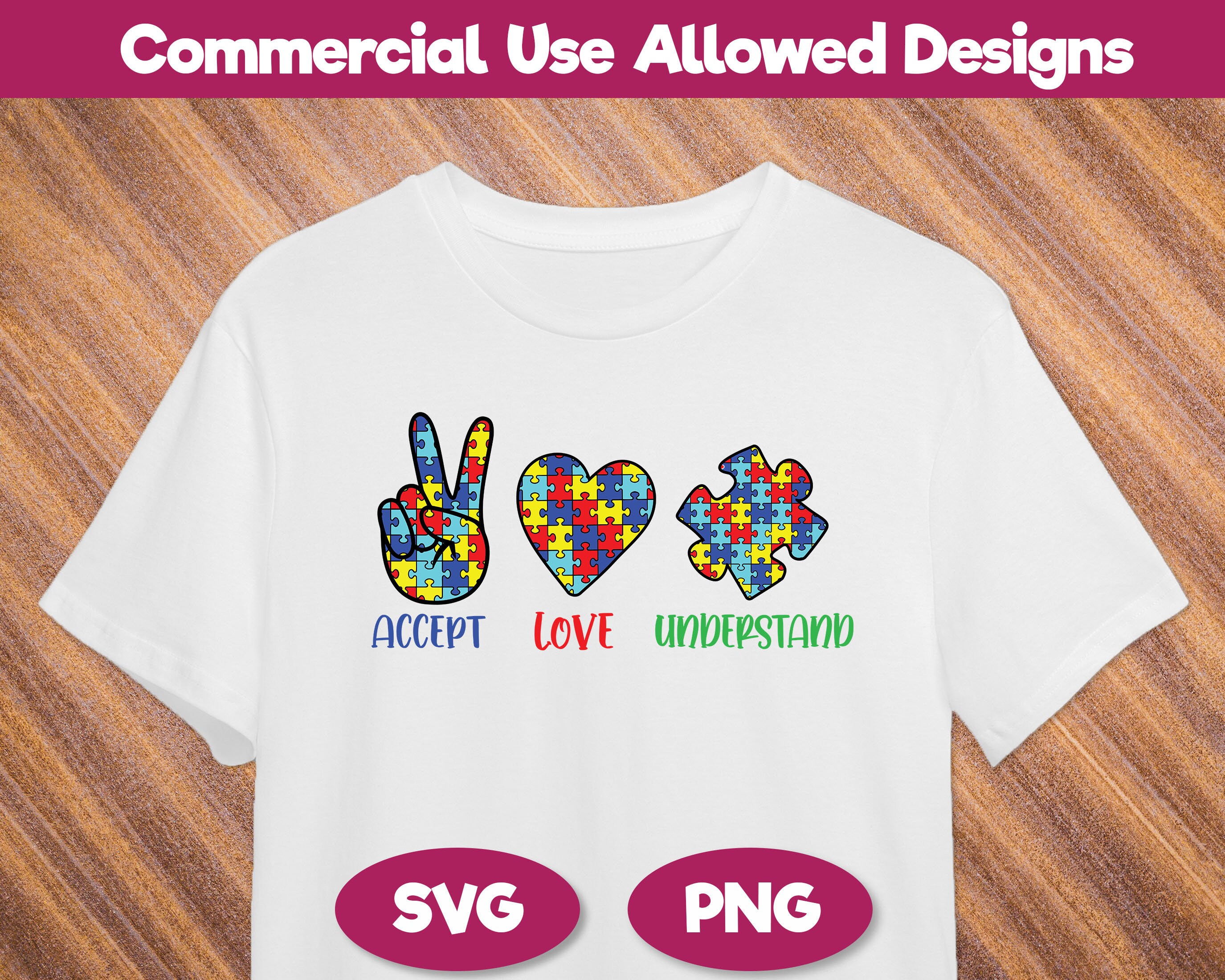 Accept Love Understand SVG PNG Autism Awareness Svg Puzzle - Etsy