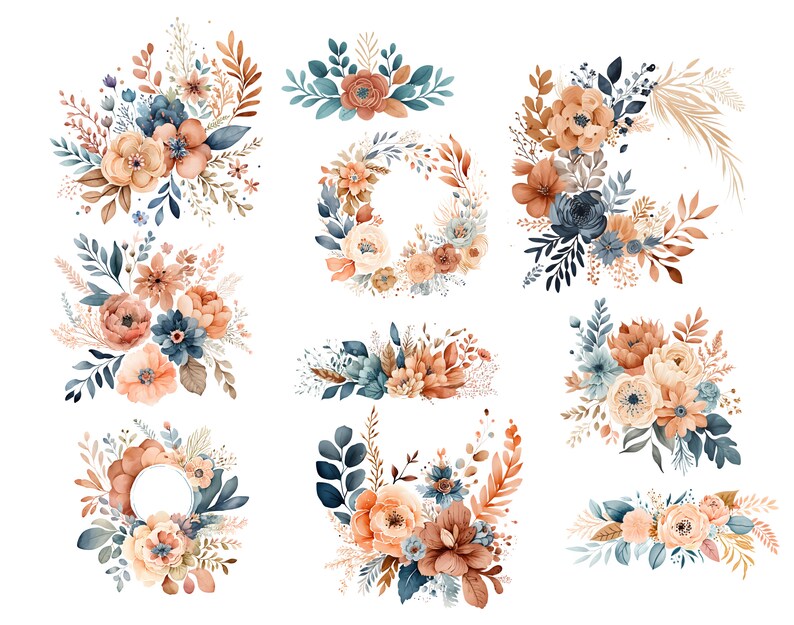 Boho Floral PNG Set Watercolor Clipart for Elegant Spring Weddings ...