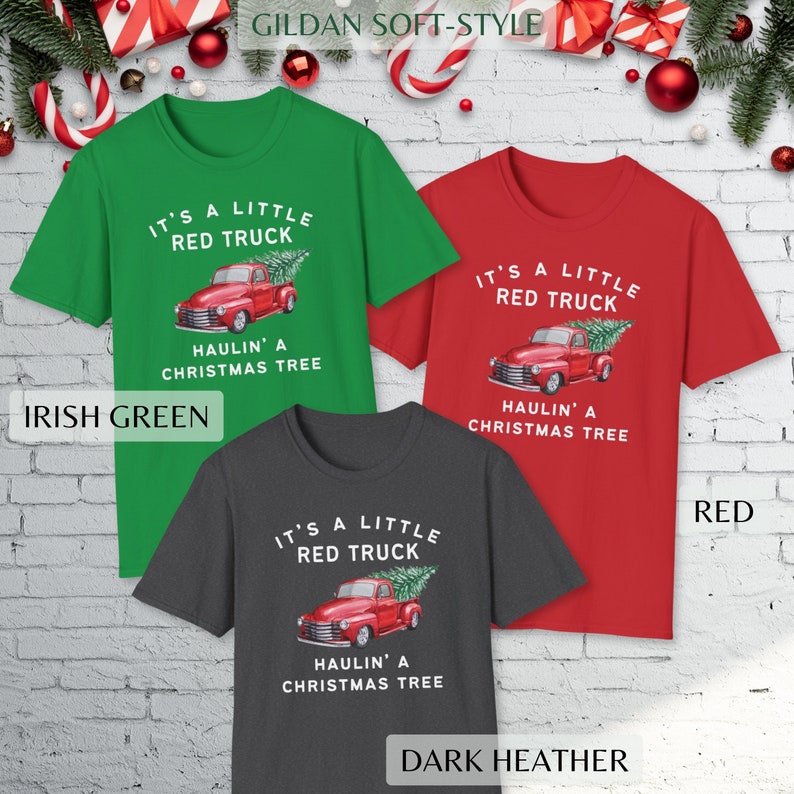 Little Red Truck Haulin' A Christmas Tree Unisex Softstyle T-shirt - Etsy