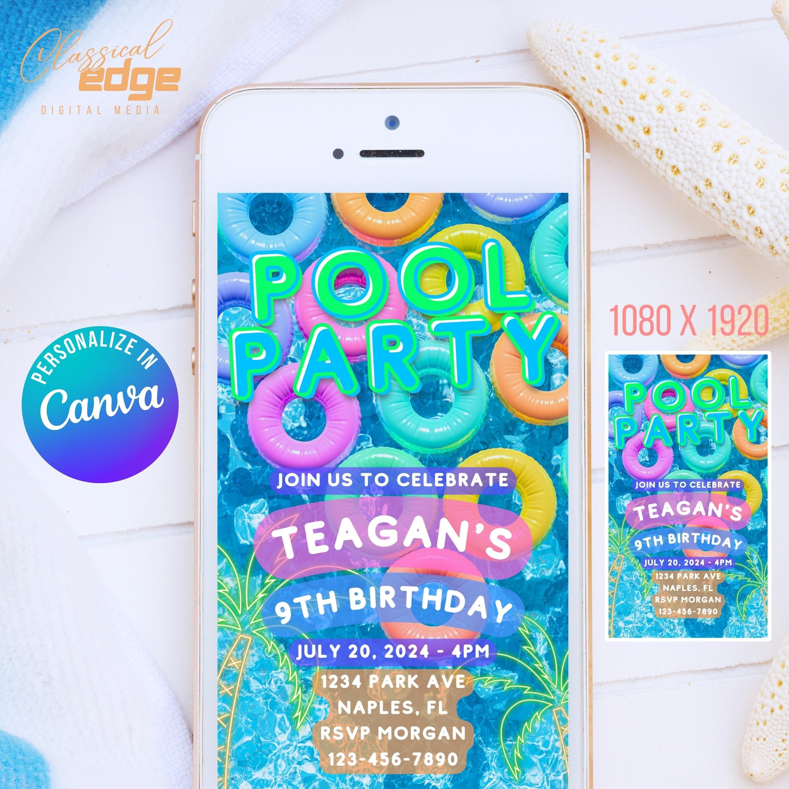 Customizable Pool Party Text or Print Invitation - Etsy Australia