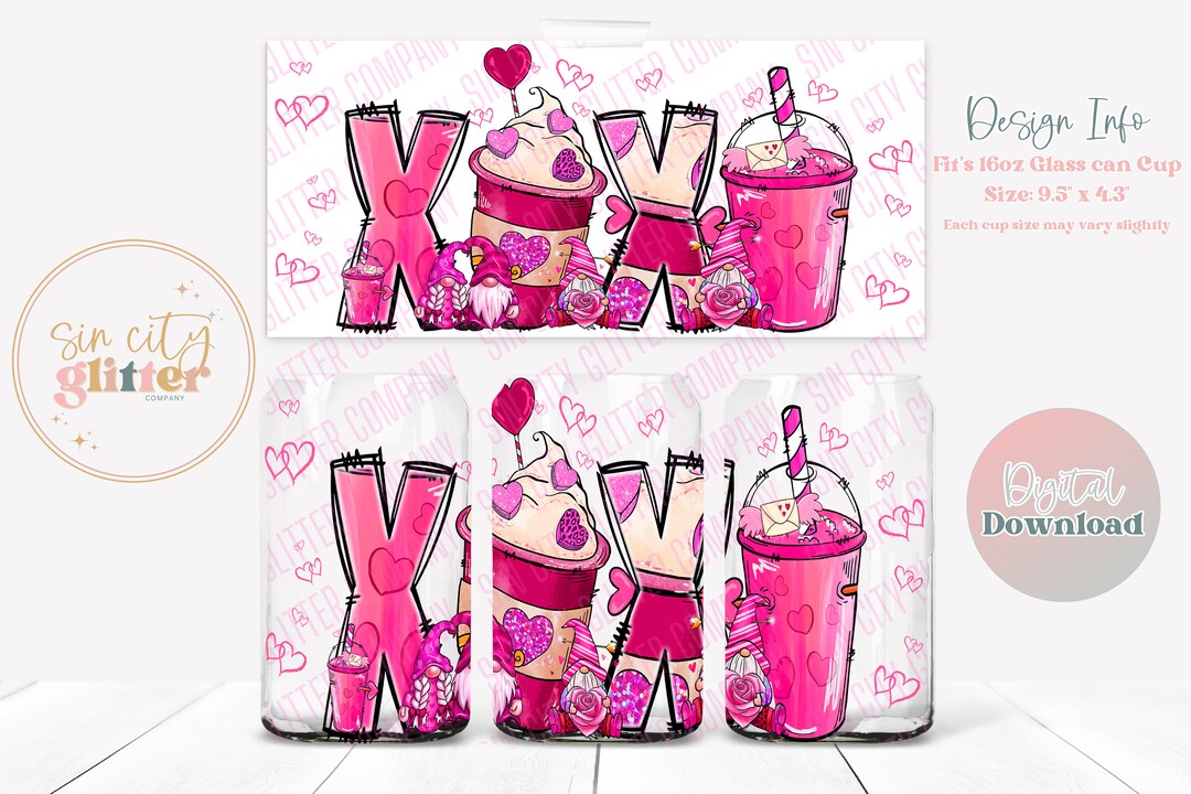 Hot Pink XOXO 16oz Cup Wrap, Sublimation PNG, Digital Download, Pink ...