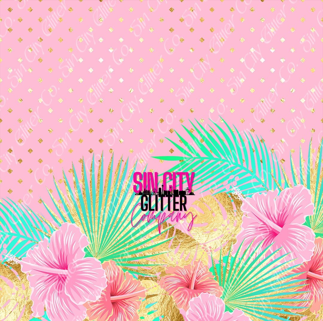 Pink & Gold Tropical Hibiscus/dots large Print Vinyl Sheet, White Vinyl ...
