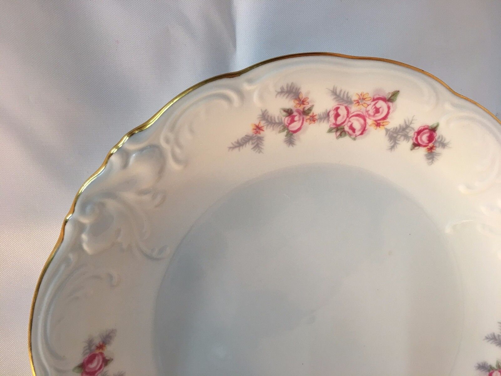 Wawel China Poland Rose Silver Leaves Embossed Scrolls Round - Etsy