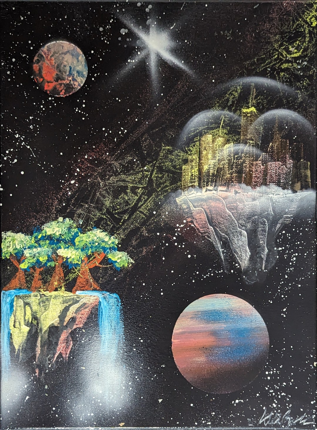 Alien City on Floating Space Islands Original Spray Painting - Etsy