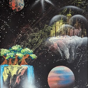 Alien City on Floating Space Islands Original Spray Painting - Etsy