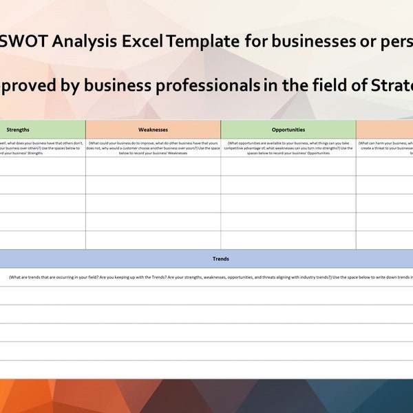 Swot Template Excel - Etsy