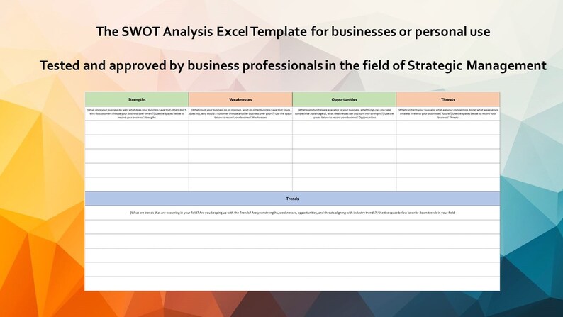 Excel SWOT Analysis Template - Etsy