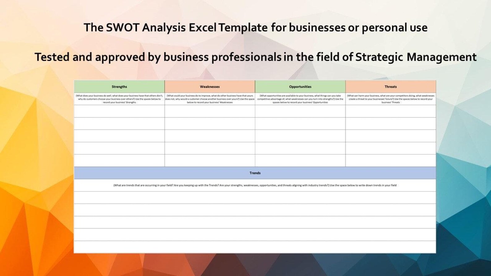 Excel SWOT Analysis Template - Etsy