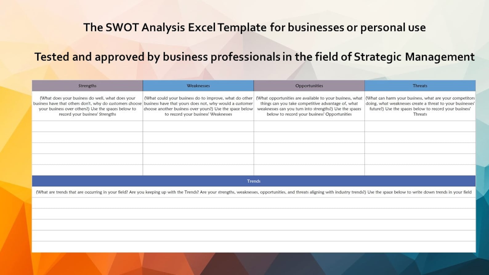 Excel SWOT Analysis Template - Etsy