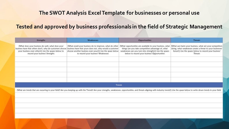 Excel SWOT Analysis Template - Etsy