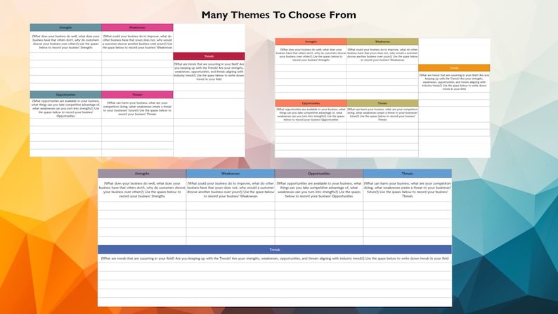 Excel SWOT Analysis Template - Etsy