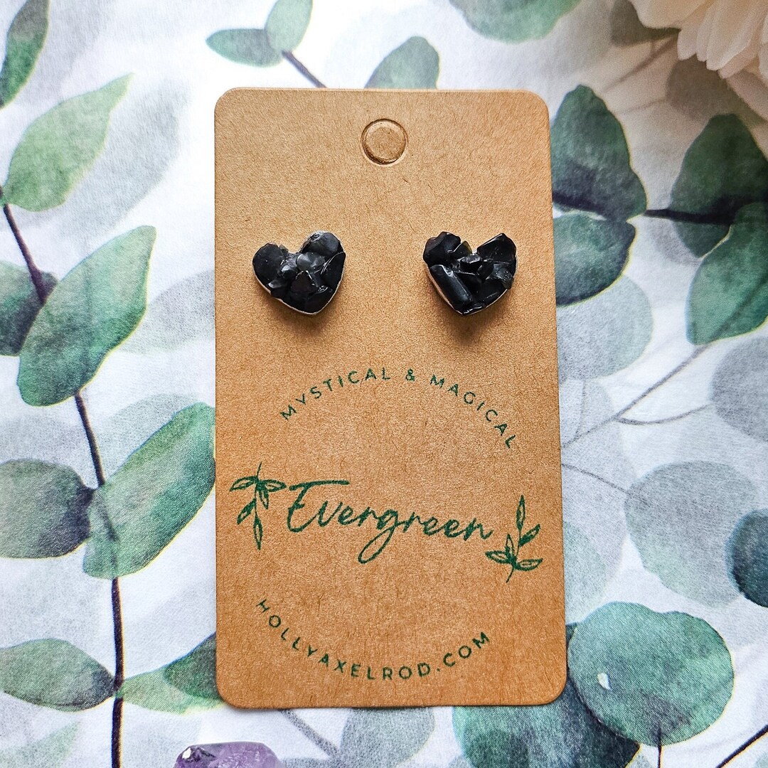 Black Obsidian Studs, Raw Crystal Earrings, Heart Shaped Earrings ...