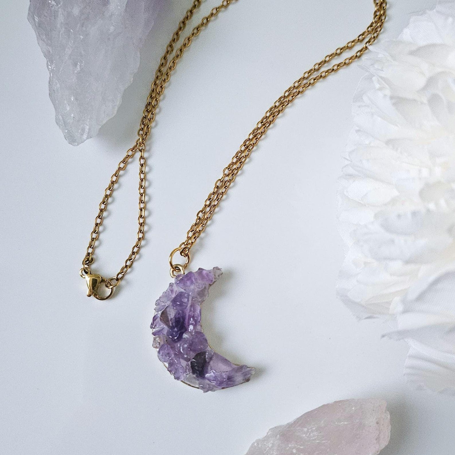 Amethyst Moon Necklace, Moon Crystal Necklace, Crescent Moon Necklace ...