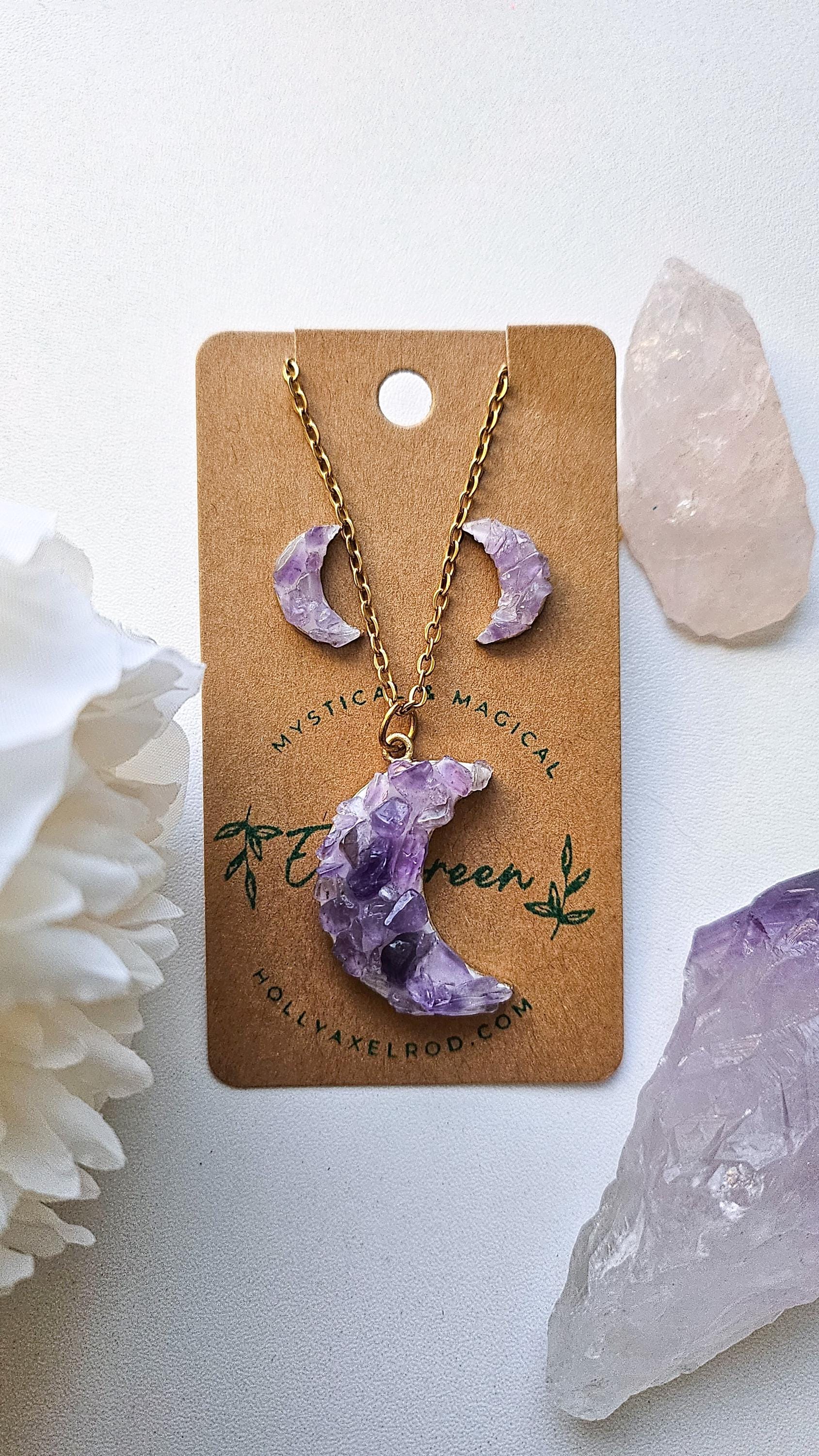 Amethyst Moon Necklace and Earrings | Amethyst Jewelry Set | Moon ...