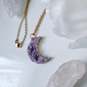 Amethyst Moon Necklace, Moon Crystal Necklace, Crescent Moon Necklace ...