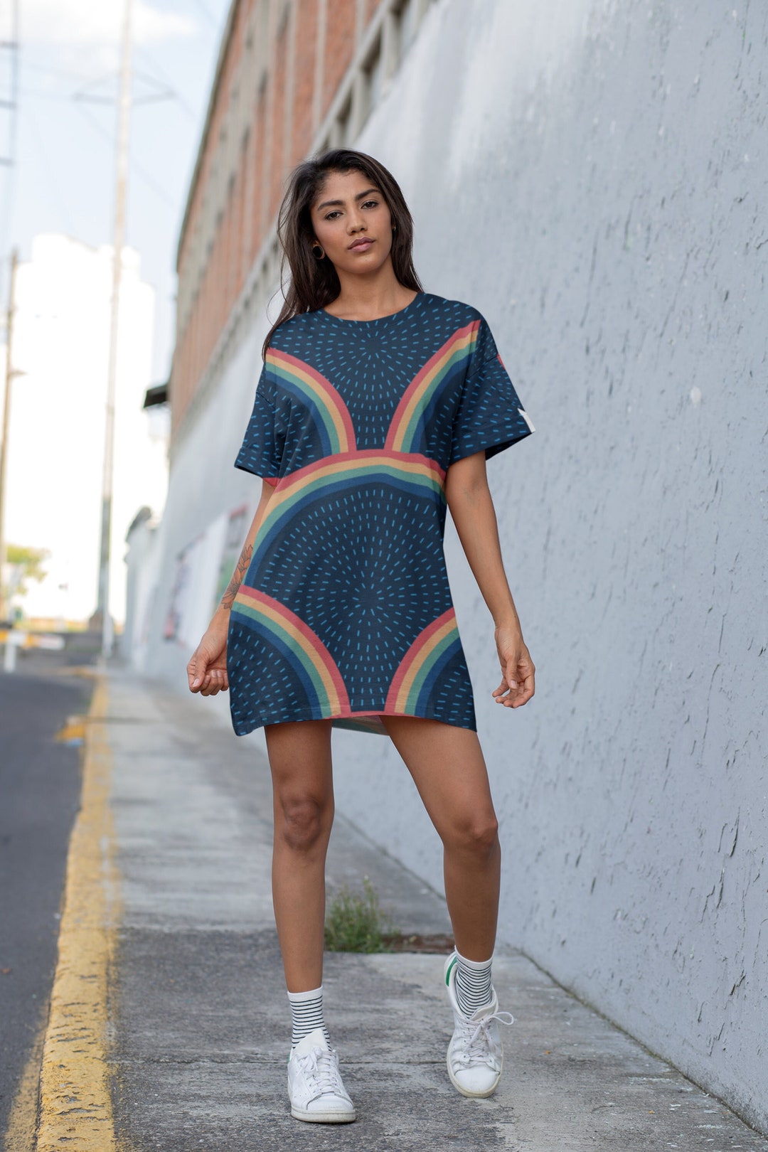 Rainbow T-shirt Women Dress, Women's Rainbow Dress, Rainbow Clothing ...