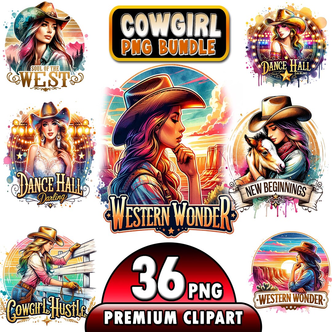 Watercolor Spring Western Clipart Bundle, Cowgirl Texas Horse Ranch ...
