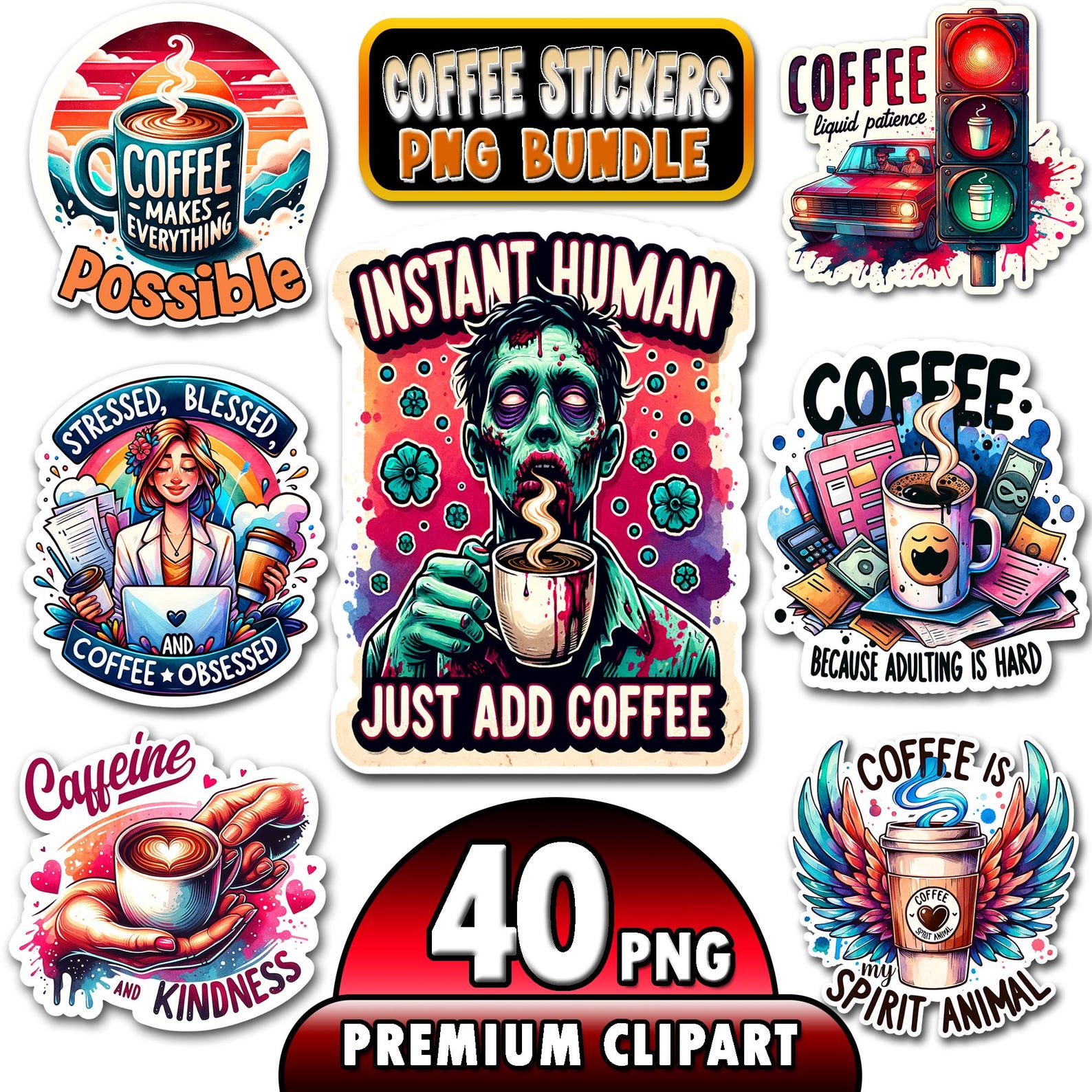Coffee Printable Stickers, Funny Coffee Stickers, Coffeestickers ...