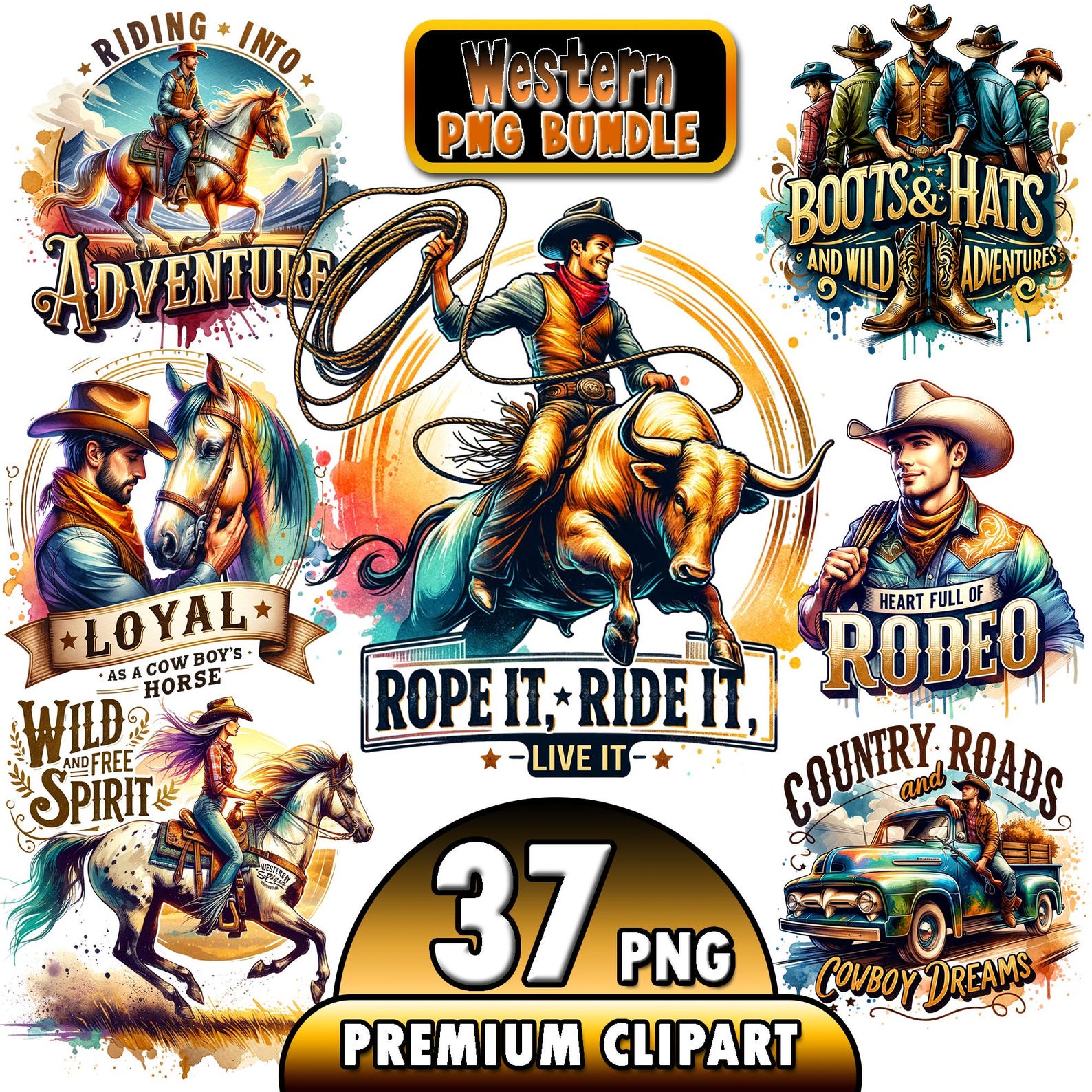 Cowboy Bundle PNG, Western PNG Bundle, Cowboy Sublimation Designs ...