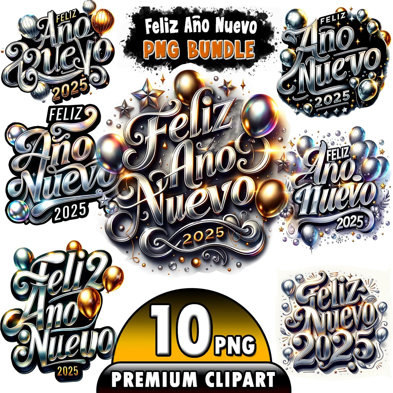 Feliz Año Nuevo 2025 PNG Bundle – Feliz Año Nuevo Clipart Para ...